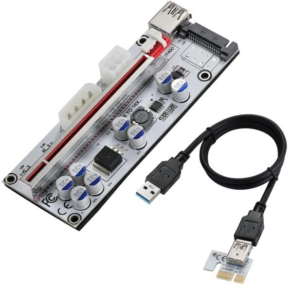 Mzhou USB 3.0ケーブル付きPCI-E 1X to 16X Riser Card - ビットコイン(BTC)、イーサリアム(ETH)&amp;暗号マイニングリグ用シングルGPUマイニングエクステンダー、6ピン/SATA電源、安定し...