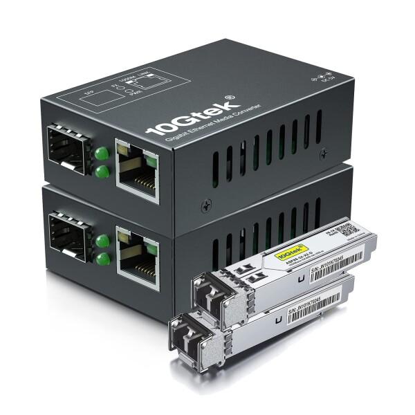 10Gtek 2個セット ギガビット 光メディアコンバーター 小さいサイズ, マルチモード デュアルLCファイバー 1.25Gb/s 1000Base-SX SFP 付き セット（850nm 550m）商品コード：49077875161型番...