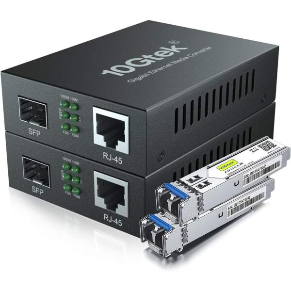 10Gtek 2個セット ギガビット 光メディアコンバーター シングルモード デュアルLCファイバー 1.25Gb/s SFPモジュール to 10/100/1000Base-Tx 1000Base-LX SFP 付き （1310nm 20...