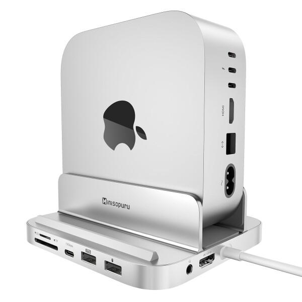 Minisopuru MINI218B MAX Mac mini M4 ドック&amp;スタンド 4K@60 HDMI、4TB M.2 NVMe SSD エンクロージャ、10Gbps USB C/A、TF&amp; SD、2X USB A ...