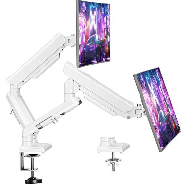 MOUNTUP モニターアーム 白 デュアル 耐荷重2〜10kg 液晶ディスプレイアーム 2画面 32インチ対応 ガス圧式 クランプ グロメット式 VESA対応 75x75mm 100×100mm フリーリフト ホワイト MU8012-W-...