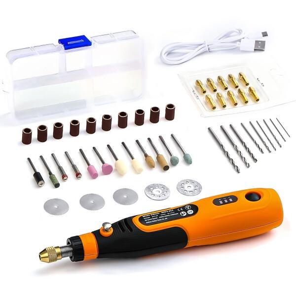 Housolution ミニルーター セット リューター USB充電式 電動ミニグラインダー 3段変速 15000RPM 高速回転 46点セット コードレス 切削/研磨/彫刻/穴あけ/錆落とし/切断/つや出し/マニキュア/汚れ落とし/クリー...