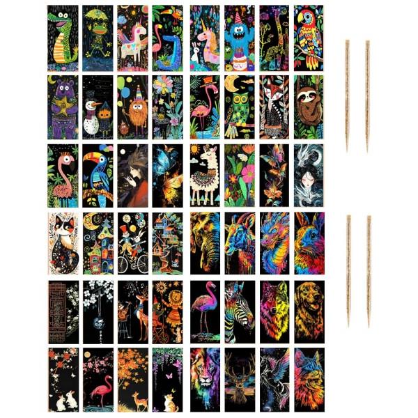 siawadeky スクラッチアート 4組 合計48枚 かわいい 動物 恐竜 ユニコーン ウサギ ねこ 塗り絵 スクラッチペン付き 削り絵 スクラッチシート 暇潰しグッズ 夜景効果 お絵描きアート DIY 飾り インテリア 絵 大人 子供 ...