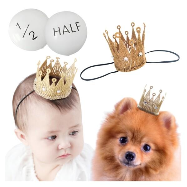 (MIHI) クラウン ベビークラウン ペットにも 王冠 ヘアバンド 誕生日 飾り 記念撮影 小物 ハーフバースデー 100日祝い 七五三 出産祝い 風船付き 髪飾り ゴールド シルバー(金・黒紐・調節なし / 風船2)商品コード：4907...