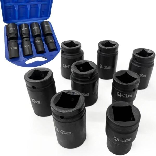 UPstore 大型エアーインパクト用ソケット 8本セット インパクトソケット インパクトレンチ 1インチ角(25.4mm) トラック バス 大型車輌 41mm 38mm 36mm 34mm 33mm 32mm 21mm 19mm 収納ケー...