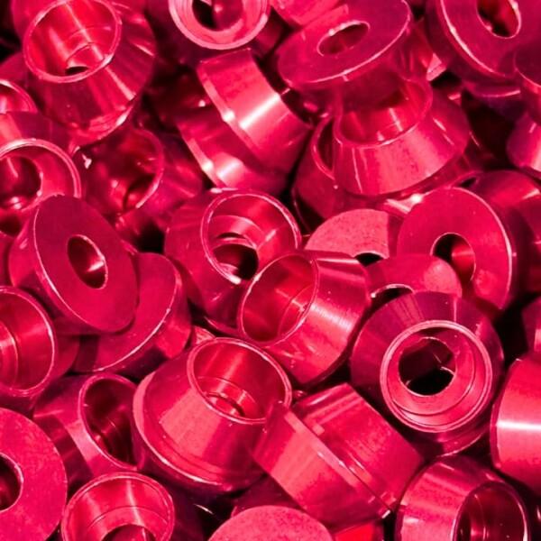 10個入り カラーアルミワッシャー M5 コーンカップ アルマイト処理 座金 (レッド)商品コード：49078086073型番：KW-010カラー：レッドM5サイズ カラーアルミワッシャー