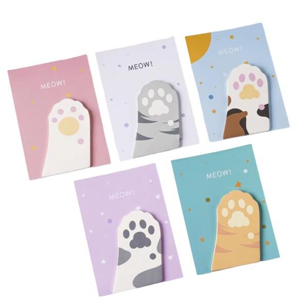 YUWENW 猫 肉球 付箋 メモ 5種類セット 可愛い猫 メモ用紙 文房具 強粘着 学習 オフィス 仕事 勉強 ギフト しおり付き 5冊合計150枚 猫 パンチ 情報シール 貼るタイプ 文房具 インデックス しおり ホーム 多彩商品コード...