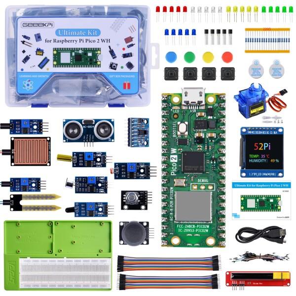GeeekPi Ultimate Starter Kit for Pico 2W（付属）、デュアルArm Cortex-M33およびデュアルHazard3 RISC-Vマイクロコントローラ、詳細なチュートリアル、複数の記事とプロジェクト、P...