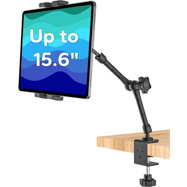 woleyi タブレット スタンド アーム 角度調整可能  スマホ アーム スタンド 寝ながら iPad ホルダー クリップ式 キッチン/テーブル/デスク/卓上用 360度回転 滑り止め アルミ合金製 安定感のある土台 4.7〜15.6イン...