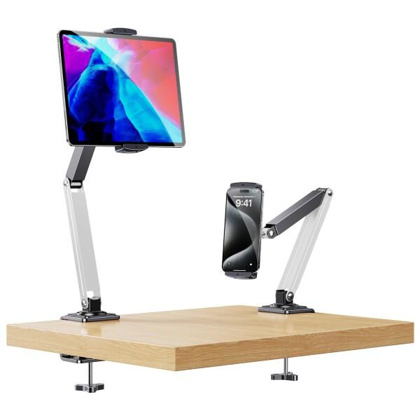 nediea タブレット アーム for ipad スタンド 複数の関節 折り畳み式 タブレット スタンド 収納便利 360度回転 たんそこう製アーム 電子書籍リーダーホルダー 角度調整可能 縦横両対応 4-12.9インチ機器と互換性があり...