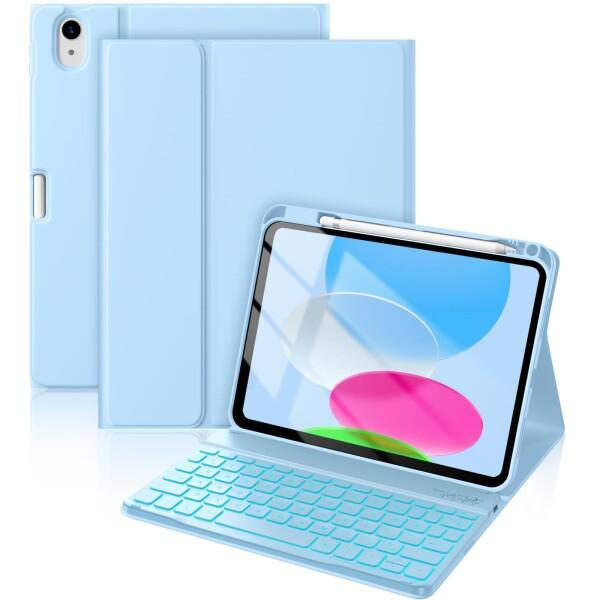 HETHOT iPad用 キーボード付きケース A16 第11世代/第10世代 JIS日本語配列 7色バックライト 超軽量 着脱式 耐汚れ性素材カバー ペンシルホルダー付き Bluetoothキーボード 多角度調整商品コード：4907818...