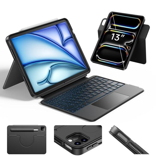 HOU iPad キーボード付きケース for iPad Air (M3) 13インチ 2025 / M2 2024 &amp; iPad Pro 13 M5/M4/ 12.9" (第6/第5/第4/第3世代）磁気分離式ケース キーボード、...