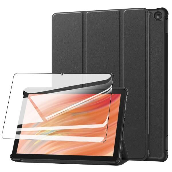 For HD 10 ケース 保護フィルム セット HD 10 タブレット 10インチ 用 保護ケース ガラスフィルム 軽量 保護カバー 角度調整 上質PU製 汚れ防止 全方位保護 耐衝撃 +保護フィルム1枚商品コード：49078189319...