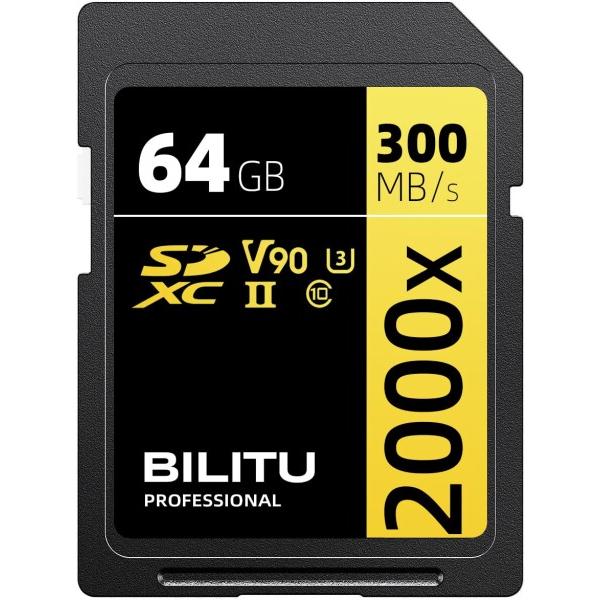 BILITU 64GB プロフェッショナルSDメモリーカード、UHS-II、V90、フルHD、4Kビデオ、最大280MB/秒の読み取り速度。プロの写真家、ビデオグラファー、愛好家に最適。商品コード：49078190887型番：SD?カラー：...