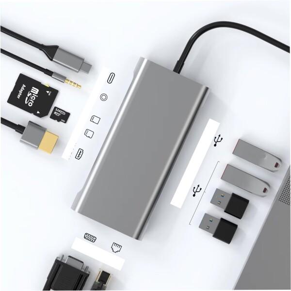 zmart 11-in-1 Type-C ハブ - HDMIアダプタ USB Cハブ 4K Thunderbolt 3対応 TF SDカードリーダースロット PD 対応 M2対応 M1対応 チップ用 ドッキングステーション USB マルチポ...