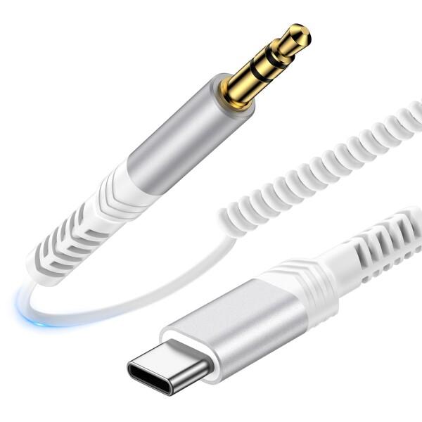 USB Type-C to 3.5mm AUXケーブル カールコード式 USB C AUX 変換コード Type C to 3.5mm オーディオケーブル ステレオミニプラグ 1.2M 長く伸びるカールケーブル DAC搭載 高耐久 スピーカ...