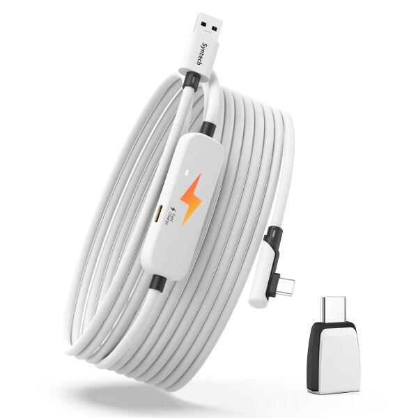 Syntech リンクケーブル 充電付き 5M Meta Quest 3S/Quest 3/2/Pico 4 Ultraアクセサリーに対応、次世代VRケーブル USB 3.0 A-Cアダプター付き、SteamVR用 充電とリンクを同時に実行...