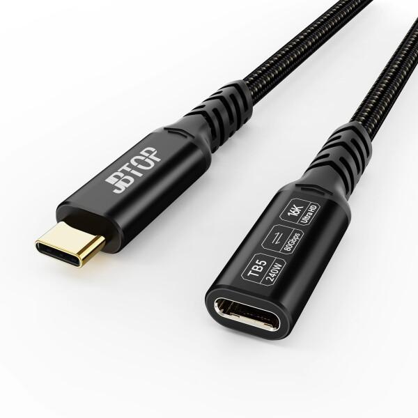 JBTOP USB C 80 Gbps延長線50cm、(80 Gbps/240 W/16 K)USB-Cメス延長線5 A急速充電と同期、USBCハブ/PSVR 2/iPhone 15 16 pro max/MacBook Air M 2 p...