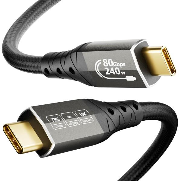 ZIKNYDO USB4 2.0 for Thunderbolt 5ケーブル 1m、80Gbpsデータ転送、120Gbps帯域幅、USBC 16K/デュアル8K映像出力、PD3.1 240W充電、高耐久ナイロン編組USB-C to USB ...