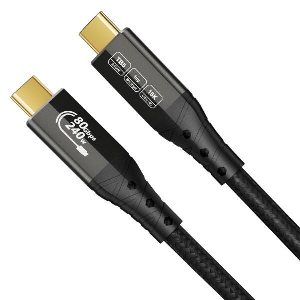 ZIKNYDO USB 4 for Thunderbolt 5ケーブル、USB C 80Gbpsデータ転送、120Gbps帯域幅、16K/デュアル8K映像出力、PD3.1 240W充電 - 0.5m、高耐久ナイロン編組USB-C to US...