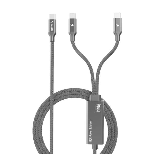 E-Power Solutions PD3.1 140W USB-C to USB-C×2 分配ケーブル 2in1 急速充電 USB2.0データ転送 iPhone 16 /iPhone 15/Galaxy/MacBook Air/MacBo...