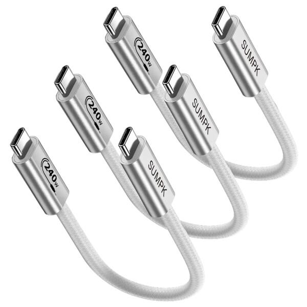 240 W USB Cケーブル20 cm、SUMPK短USB CからUSBCケーブルはiPhone 15 Pro/15 Plus/15 Pro Max、MacBook Pro/Air、Dell XPS、Galaxy S 23と互換性がある商...
