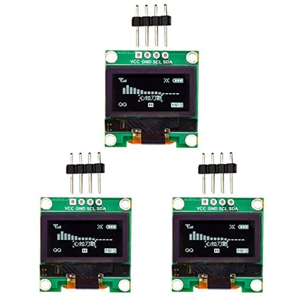 DiyStudio 3 個 0.96 OLED i2c インチ有機モジュール IIC/I2Cインターフェース LCD SSD1307ドライバー 128X64解像度ホワイトディスプレイ，適用インターフェース VCC, GND, SCL, SD...