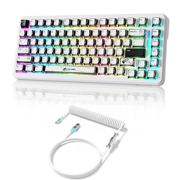 ATTACK SHARK X82PRO HE 三モード無線ゲーミングキーボード、磁気軸、75% ワイヤレス ラピッドトリガー マグネティックキーボード、8K ゲーミングキーボード、ホール効果スイッチ調整可能アクチュエーション、QWERTY、...