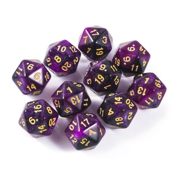 Yourandoll 10個 多面体ダイス D20サイコロ 20面ダイス 20mm Dungeons and Dragons DND TRPG MTGサイコロなどテーブルゲーム用 (パープル ブラック 星空)商品コード：4907882312...