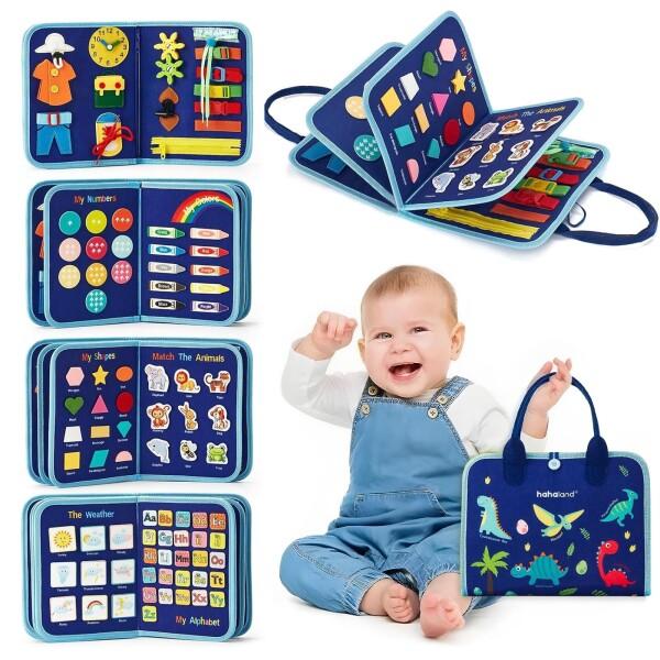 モンテッソーリ 知育玩具 ビジーボード 幼児 1 2 3 4 5 6歳 指先の知育 布おもちゃ 布絵本 紐通し 紐結び ボタン練習 五感発育 フェルトおもちゃ 女の子 男の子 プレゼント 出産お祝い 学習 教育 入園準備 誕生日 (ブルー)...