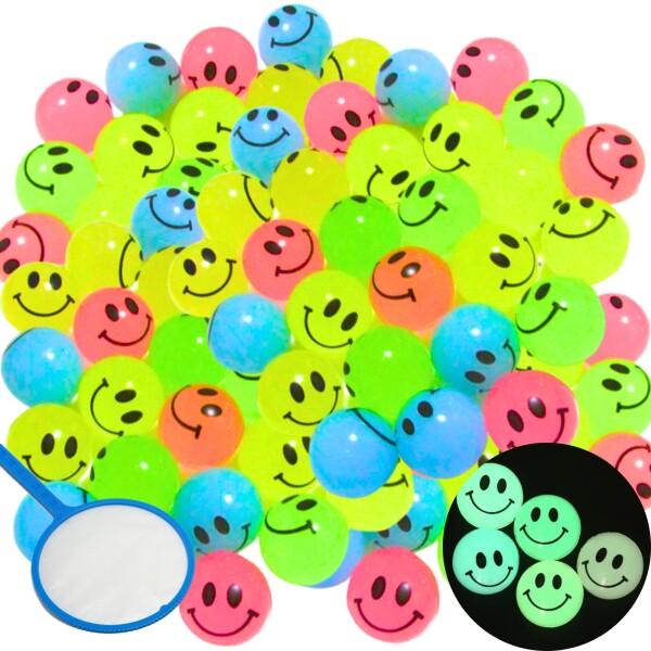 K-Bright 縁日 用品 スーパーボール 光る ニコニコ 27mm 5色 × 100個 セット 蓄光タイプ お祭り の 景品 に スマイル柄が 暗闇で光る ( お祭り イベント 子供会 露店 ) 絵柄 アソート ディスプレイ にも (感...