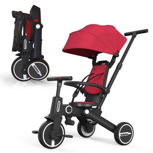 Bebehoo三輪ベビーカー 軽量三輪車 折りたたみ自転車 子供のバランスバイク 1-5歳の子供自転車 7-in-1が三輪車手押し棒付き (レッド)商品コード：49078845892型番：T2-SL-168カラー：レッド1.7-in-1多功...