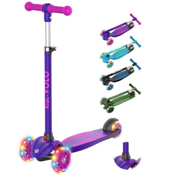 RideVOLO キックスクーター 子供向けキックボード キックスケーター 女の子 三輪車 三段階高さ調整 光るLEDタイヤ 耐荷重50kg アウトドアに適用 おもちゃ 安定 パープル商品コード：49078845919型番：JPK01PUR...
