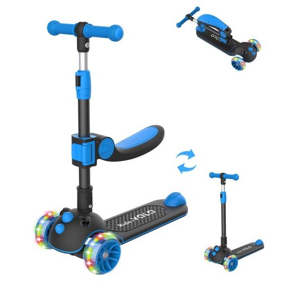 キックスクーター 子供用 RideVOLO キックボード 2way三輪車 三段階高さ調整 62/74/81cm 光るLEDタイヤ 折り畳み式 シート高さ調節可能 方向変換 耐荷重50kg アウトドアに適用 おもちゃ 安定 ギフトに最適 ブラ...