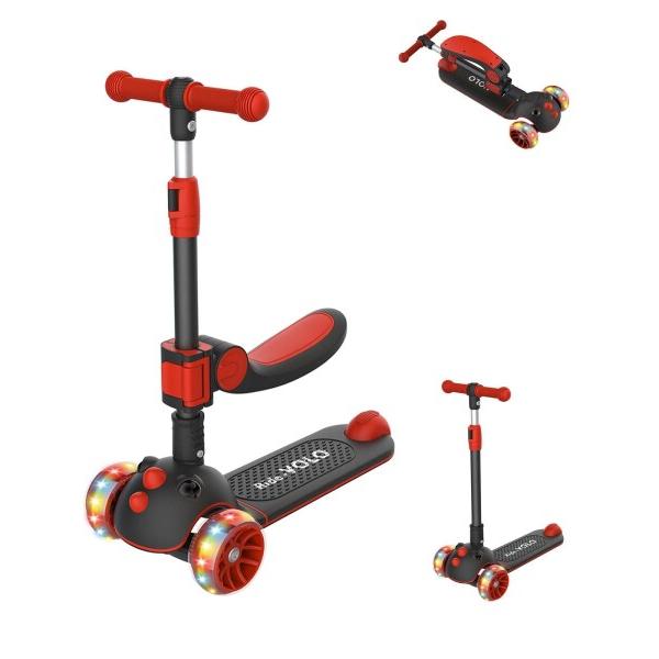 キックスクーター 子供用 RideVOLO キックボード 2way三輪車 三段階高さ調整 62/74/81cm 光るLEDタイヤ 折り畳み式 シート高さ調節可能 方向変換 耐荷重50kg アウトドアに適用 おもちゃ 安定 ギフトに最適 レッ...