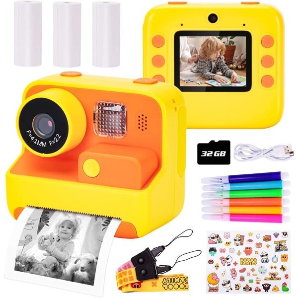 子供用プリントカメラ トイカメラ 印刷インスタントカメラ レジロール紙プリント 前後4800万画素 1080P録画 2.0インチ 32GB 3ボリューム印刷紙 子供の日 誕生日 クリスマス ギフト 子供プレゼント (イエロー)商品コード：4...