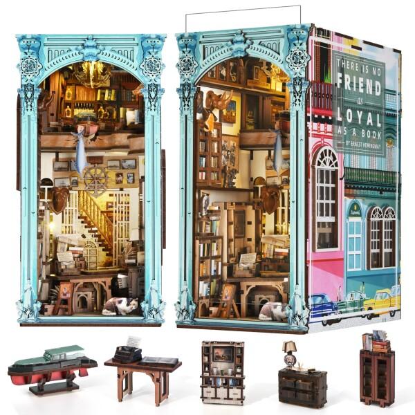 MiniCity DIY ブックヌックキット ドールハウスキット3Dミニチュアハウスキット BookNook ウッドクラフトブックエンド装飾 LED付き ティーンエイジャーと大人向け プレゼントに最適 (ヘミングウェイ・ハウス)商品コード：...