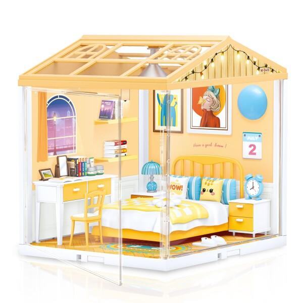 Hallisun DIYミニチュアハウスキット プラスチック ドールハウス 家具セット おもちゃ フィギュア 人形用ハウス ライト機能搭載 防塵カバーと屋根付き 小さな家 3Dパズル プレゼント クラフト組立おもちゃ 子供8歳+ 大人向き ...