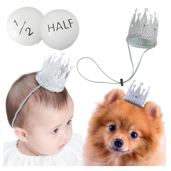 (MIHI) クラウン ベビークラウン ペットにも 王冠 ヘアバンド 誕生日 飾り 記念撮影 小物 ハーフバースデー 100日祝い 七五三 出産祝い 風船付き 髪飾り ゴールド シルバー (銀・銀紐・調節付/風船2)商品コード：490788...
