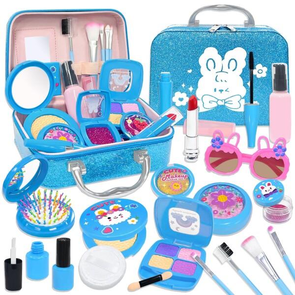VBACALA おままごと メイクおもちゃ 色が付けない 24点 お化粧セット かわいいウサギ ドレッサーおもちゃ 女の子 サングラス お化粧ブラシ メイク道具 収納バッグ付き なりきり ごっこ遊び クリスマス プレゼント ブルー商品コード...