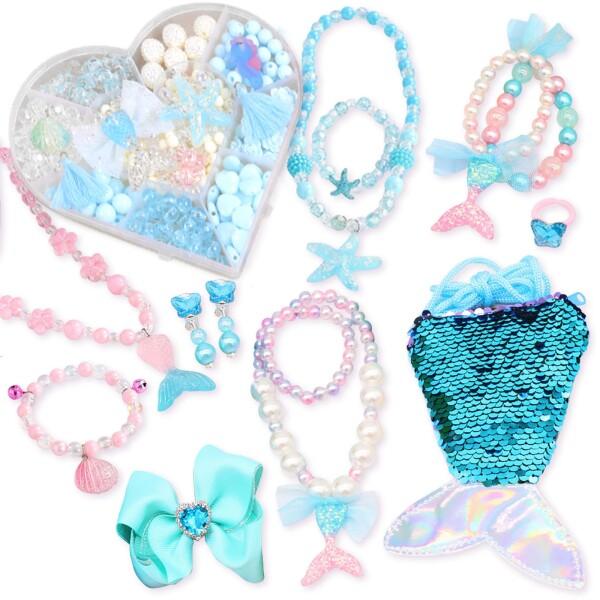 K.C&amp;Ace ビーズ おもちゃ 女の子 ビーズ キット ビーズアクセサリー 300個セット  メイキングトイ 子供のお誕生日プレゼント ギフト クリスマス 入学祝い 卒園祝い 知育 カチューシャ ネックレス ブレスレット 指輪 (...