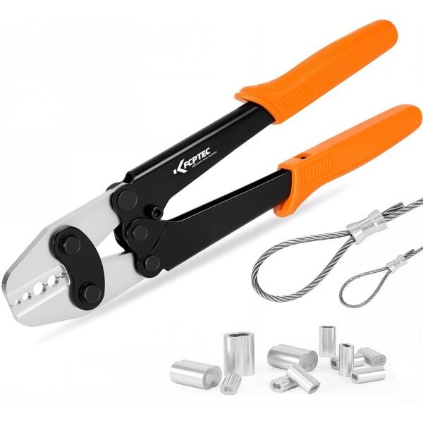 KF CPTEC ワイヤーロープ圧着工具 1/16"-3/16"(1.58?5.0mm)、アルミスリーブ・ループスリーブ用フェルール圧着ペンチ、手すり・フィッシング向けヘビーデューティー圧着工具商品コード：49078891161型番：KF-...