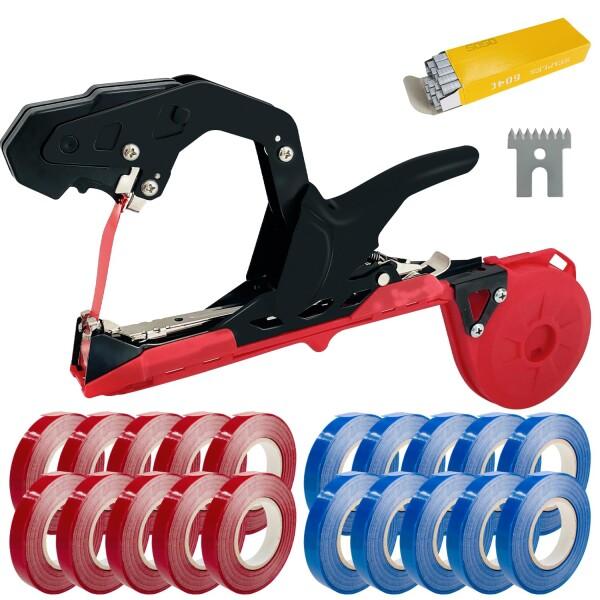 Socpuro 誘引結束器 釘詰まりを防止 園芸用 片手型 誘引テープナー スリムタイプ 荷締機 農園 果樹 植物 誘引 結束機 ゴムハンドル 替え刃＋テープ＋針 使いやすい 誘引作業 テープナー商品コード：49078891818型番：AX...