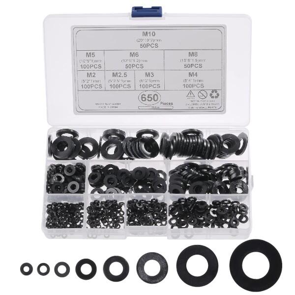 waves 650個 ナイロンワッシャー 黒色 フラット M2~M10 絶縁 ケース入り ブラック商品コード：49078896237型番：TOOL-WS-NL650-BKサイズ：M2, M2.5, M3, M4, M5, M6, M8, M...