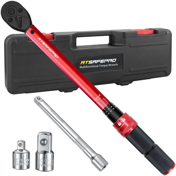 ATsafepro 5PCS トルクレンチセット 3/8インチ 5-60Nm 9.5mm差込角 高精度±3% トルクレンチ バイき (3/8"→1/4" &amp; 1/2"アダプター+6インチ延長バー同梱) 車・バイク・自転車・DIY用商...