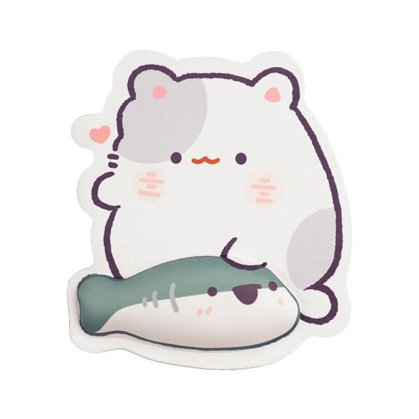 マウスパッドリストレスト一体型 かわいい動物の猫と魚のパターンマウスマット ゲル充填 低反発マウスパッド 手腕サポート 手首クッション パームレスト 快適 滑り止め ノートパソコンPC対応 21cm商品コード：49078931127型番：D...