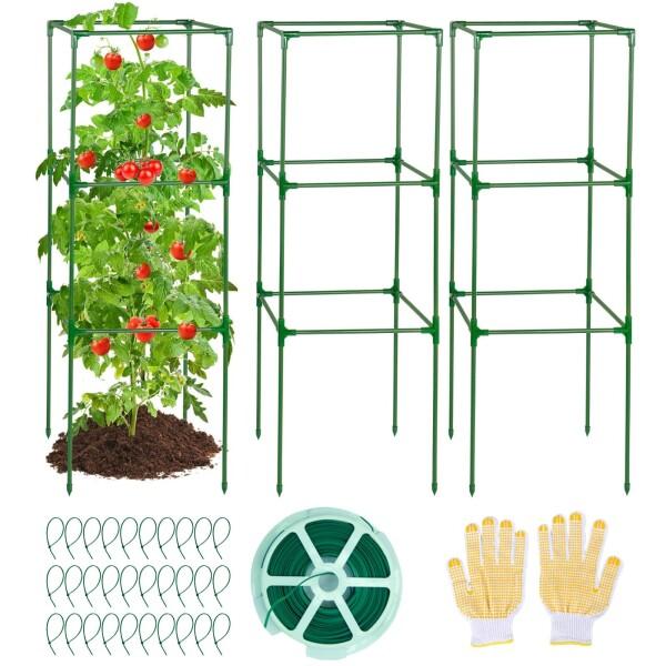 3個 トマト栽培ケージ、植物ケージ クライミング、120cm 園芸植物サポートケージ、庭栽培トマト、つる用の鉢植え植物サポート商品コード：49078931643型番：HGG4153カラー：グリーン【パッケージリスト】120cmトマトケージ3...