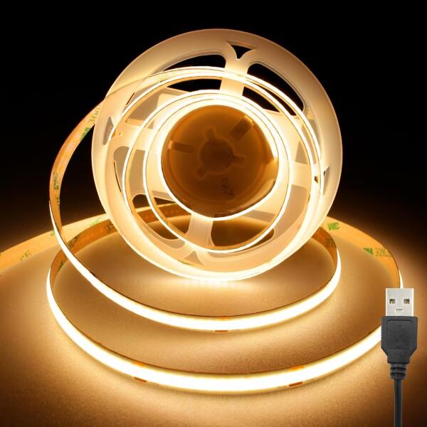 USB COB LEDテープライト2m 5V 電球色 3000K 高輝度 高密度 フレキシブル LEDテープライト および 切断可能 取付簡単 工具不要 非防水 店舗 室内 ホーム装飾用 DIY商品コード：49078938858型番：AM-...