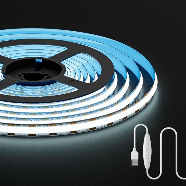 FCOB COB LEDテープライト USB 640LEDs/2m 2M 昼光色 6000K フレキシブル 高密度 調光器付き 10段階調光可能 幅8mm ストリップライト DC5V 6W/m 変形可能 切断可能 寝室 キッチンホーム 屋内...