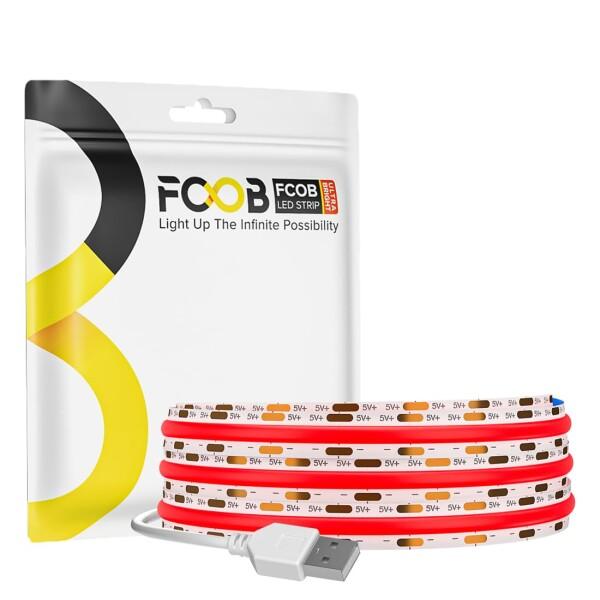 FCOB COB LEDテープライト USB 320LEDs/m 2M レッド 赤色 フレキシブル 高密度 幅8mm ストリップライト DC5V 6W/m 調光可能 変形可能 切断可能 寝室 キッチンホーム 屋内装飾 エネルギー 非防水 C...